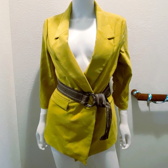 New York & Company | Jackets & Coats | Chartreuse Blazer With Ruched ...